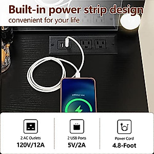 usikey 47.2" Large Vanity Desk with Large Lighted Mirror, 14 Lights, Makeup Vanity Table with 5 Large Drawers & Charging Station, Makeup Vanity Desk, Vanity Table Set for Bedroom, Black