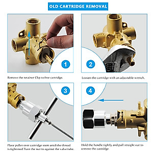 1222 Replacement Cartridge with Removal Tool 104421 and Retainer Clip Tub Shower Repair Kit,Compatible with Moen One Hanlde Posi Temp Faucet,Solid Brass and Plastic