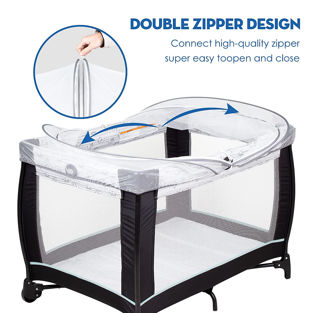 Beberoad Love Pack N Play Tent Cover Playpen Mosquito Net Cover with 2-Way Zipper for Travel Crib/Playard (White)