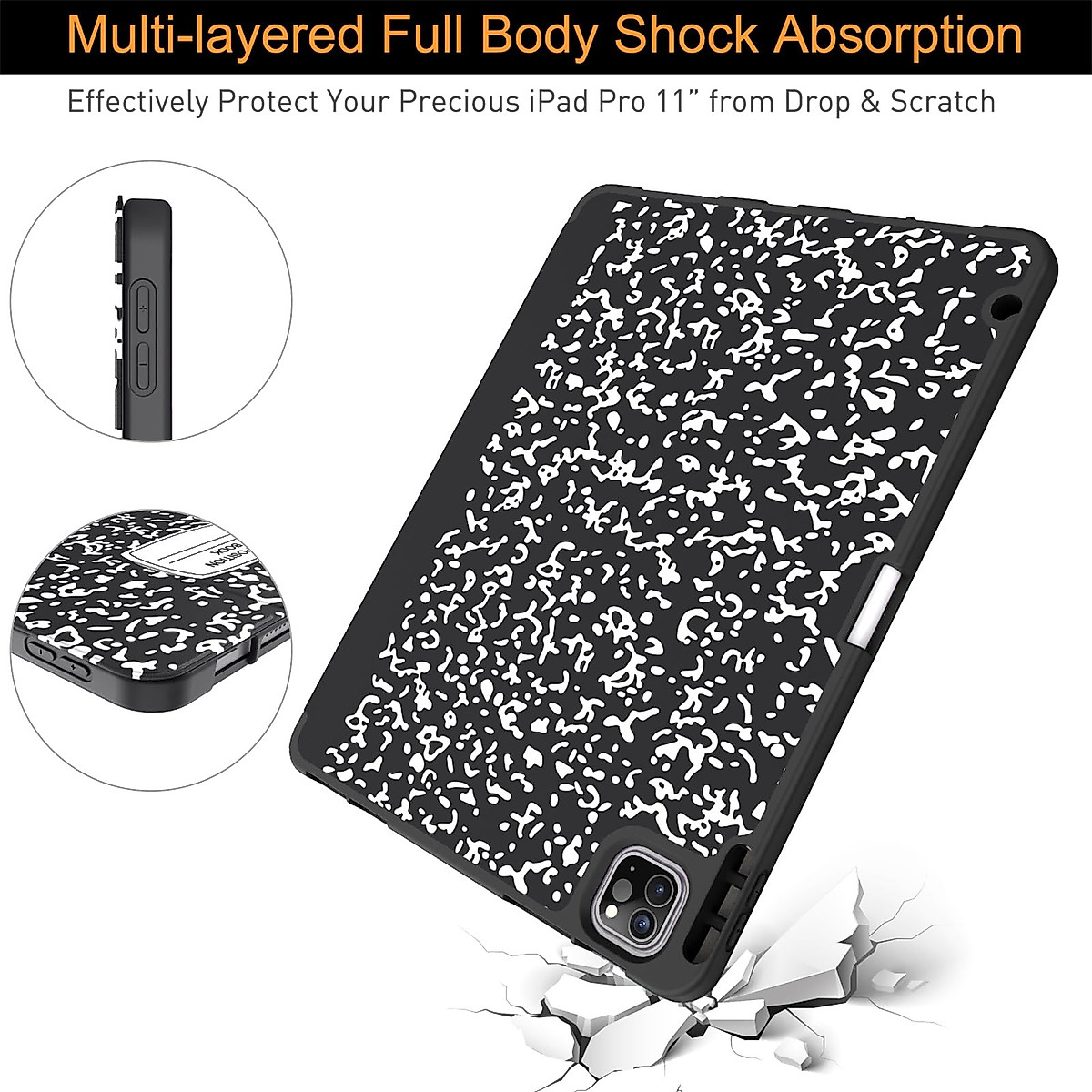 Soke for iPad Pro 11 Case (M2) 2022/2021/2020 with Pencil Holder - [Full Body Protection + Apple Pencil Charging + Auto Wake/Sleep], Soft TPU Back Cover for 2022 iPad Pro 11 inch(Book Black)