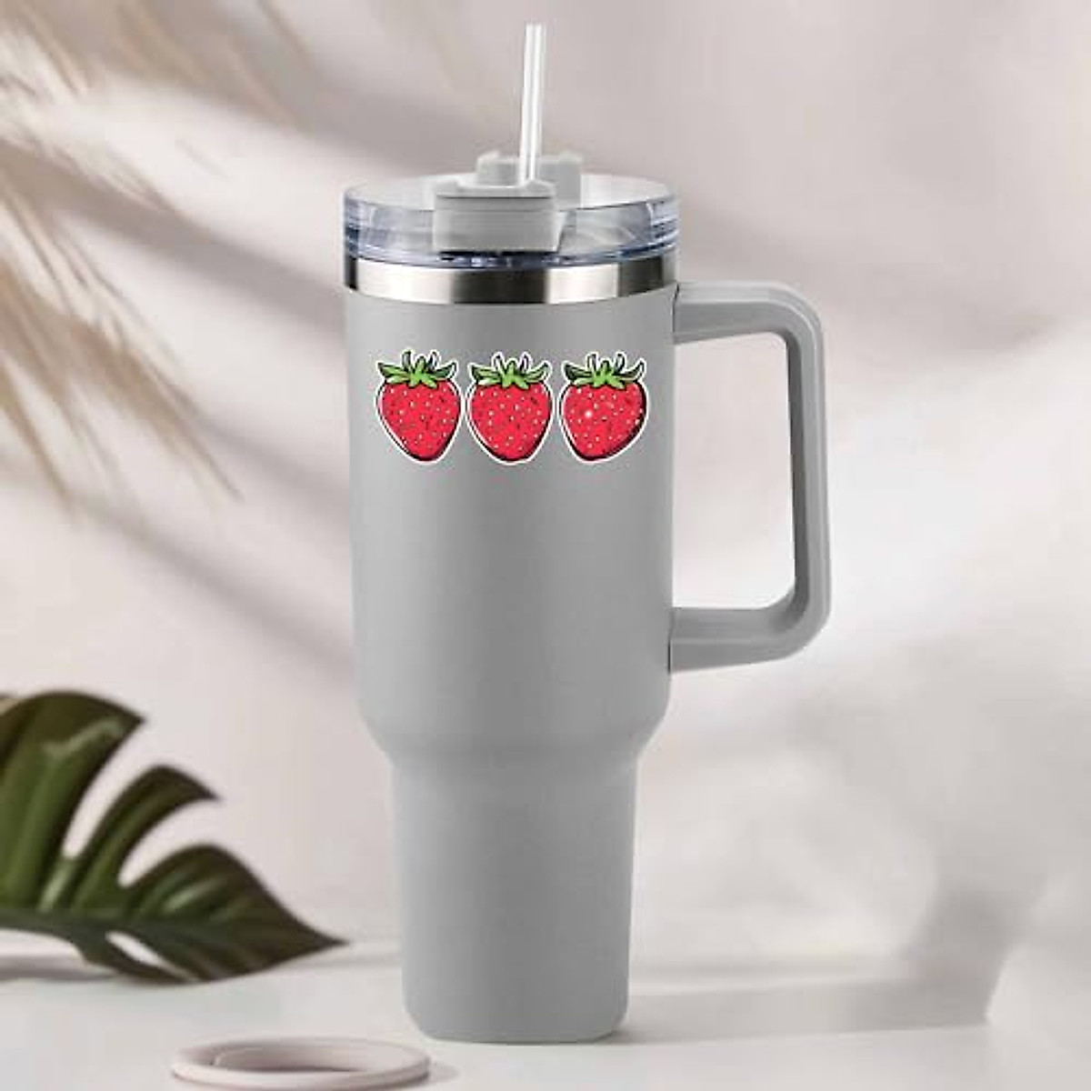 40 ounce insulated cup with handle, double-layer vacuum stainless steel material, equipped with straw, can keep warm or maintain cold drinks Strawberry Fruit 1 grey