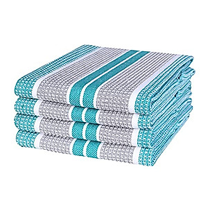 Waffle Stripe Kitchen Towel 18x28inch Teal Mercury,100% Cotton, Quick Dry, Tea Towels, Bar Towels, Highly Absorbent, Cleaning Towels, Kitchen Tea Towels, Pure Cotton, Absorbent Dish cloth Set of 4