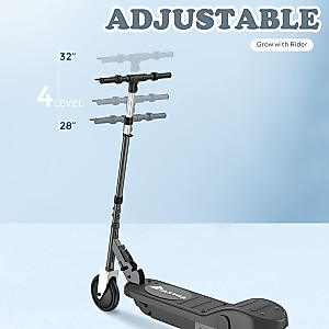 MAXTRA Folding Electric Scooter, Adjustable Handlebar Height for Kids Ages 6-12, up to 10mph ＆ 60 Long Battery Life