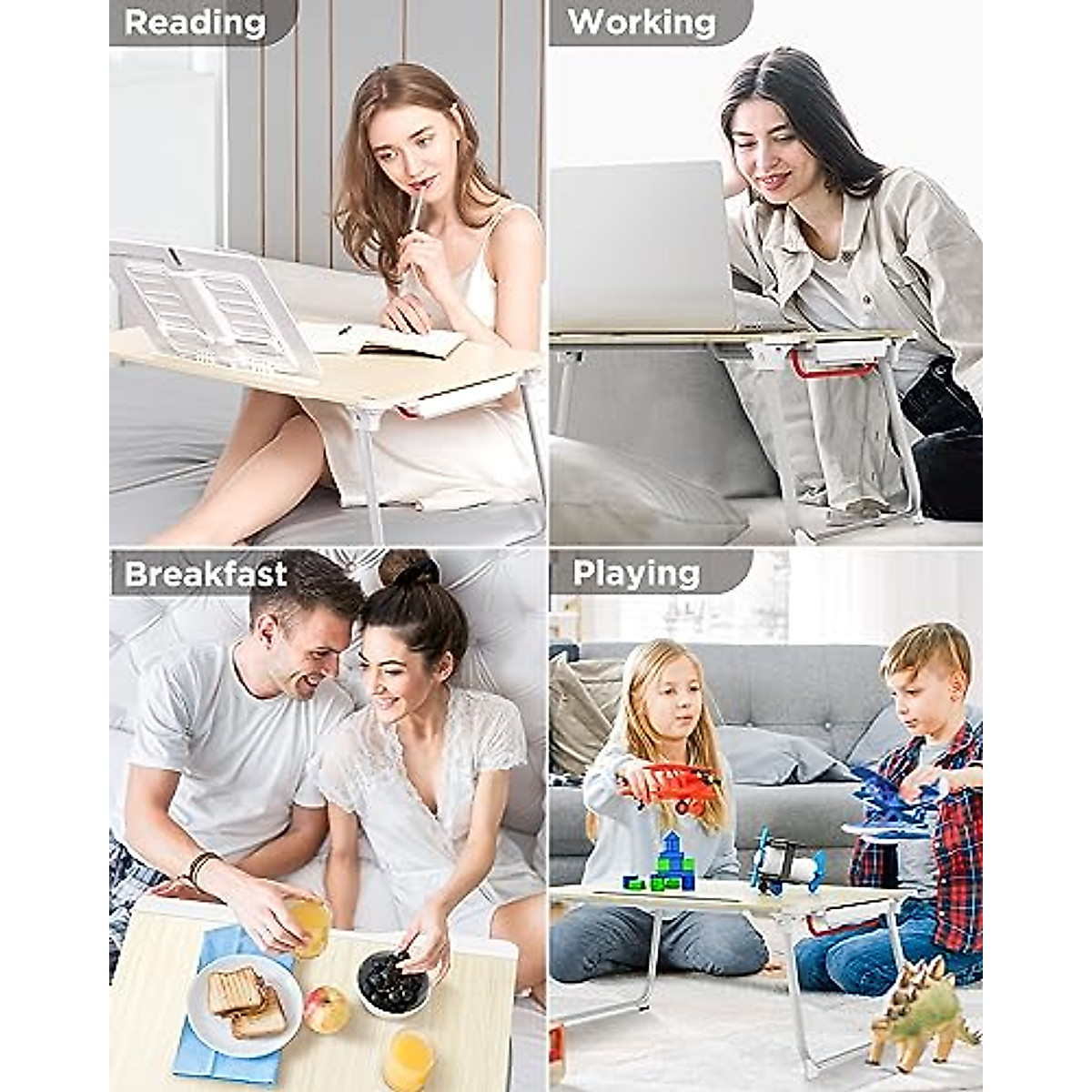 SAIJI Folding Bed Desk for Laptop, Eating Breakfast, Writing, Gaming, Extra Large 25.6" x 19.3" Portable Floor Stand Laptop Desk Table for Adult,Kids, Wood Bed Tray Table Lap Desk