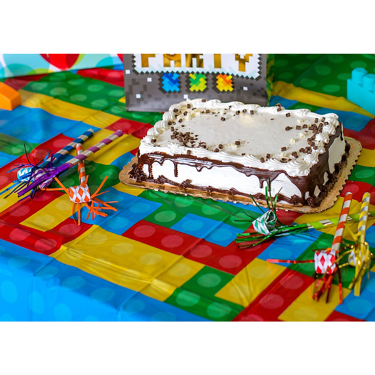 Party Ninja Extra Large Brick-Style Birthday Party Tablecloth (108" x 54") - Indoor or Outdoor Use - Disposable Brick Party Theme Table Cover - Birthday Party Supplies Made from Recycled Materials