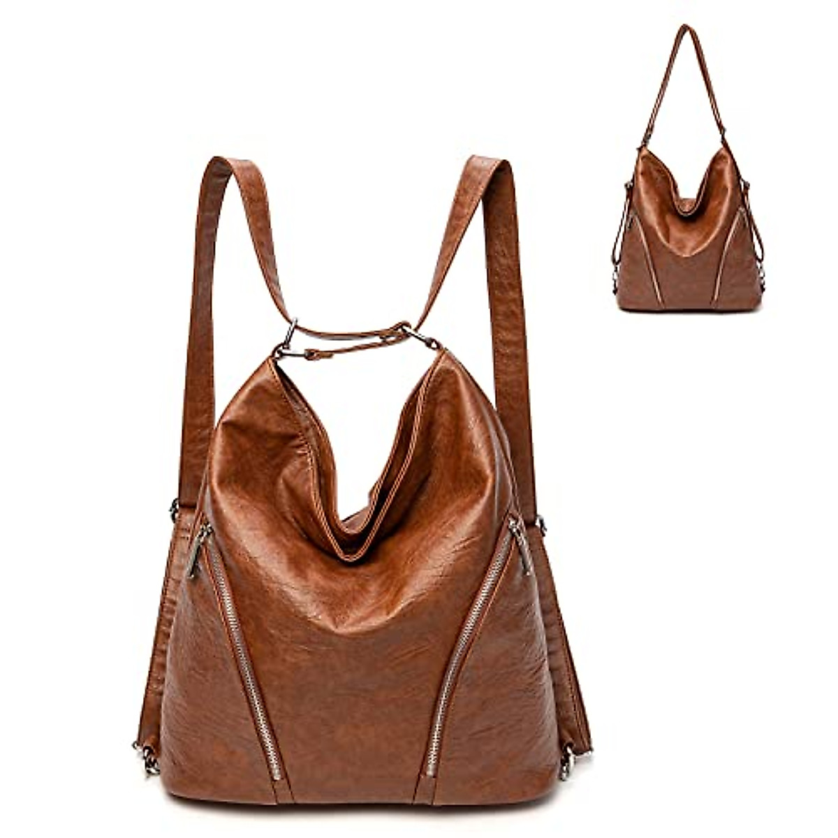 HARRELSA Large Convertible Bag Soft Leather Backpack Convert Strap Shoulder Bag for Women Big Hobo Handbag (Brown)