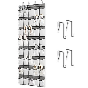 Fixwal Over The Door Shoe Organizers 40 Mesh Pockets Hanging Shoe Organizer Shoe Rack For Closet Entryway Bedroom Bathroom Pantry Shoe Holder, Men Sneakers, Women High Heeled Shoes, Flip Flops (Grey)