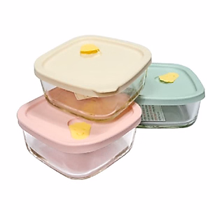 Lock&Lock Oven GLass Cooked Rice Storage Container for Freezer pastel color Set of 3