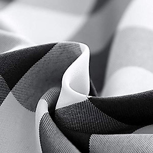 Hiasan 3 Piece Semi Sheer Black Kitchen Curtains Light Filtering Buffalo Checkered Tier and Valance Window Curtains Set