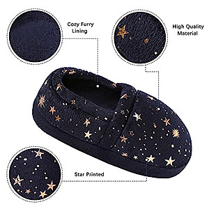Bigwow Kids Slippers for Girls Boys Toddler Elastic Heel Girls House Shoes Cozy Memory Foam Slippers Boys Indoor Outdoor Navy Blue Size 11-12