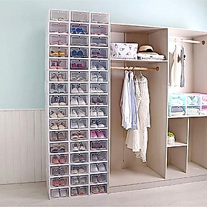 Foldable Shoe Box, 20/24Pcs Stackable Plastic Clear Shoe Storage Box,Storage Bins Shoe Container Home Organizer Rack Stack (24Pcs)
