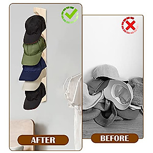 ZYP 2 PCS Hat Rack for Wall Wooden Baseball Caps Organizer Wall Mount Baseball Hat Holder Wall Vertical Hat Racks for Closet Door Bedroom Entryroom Laundry