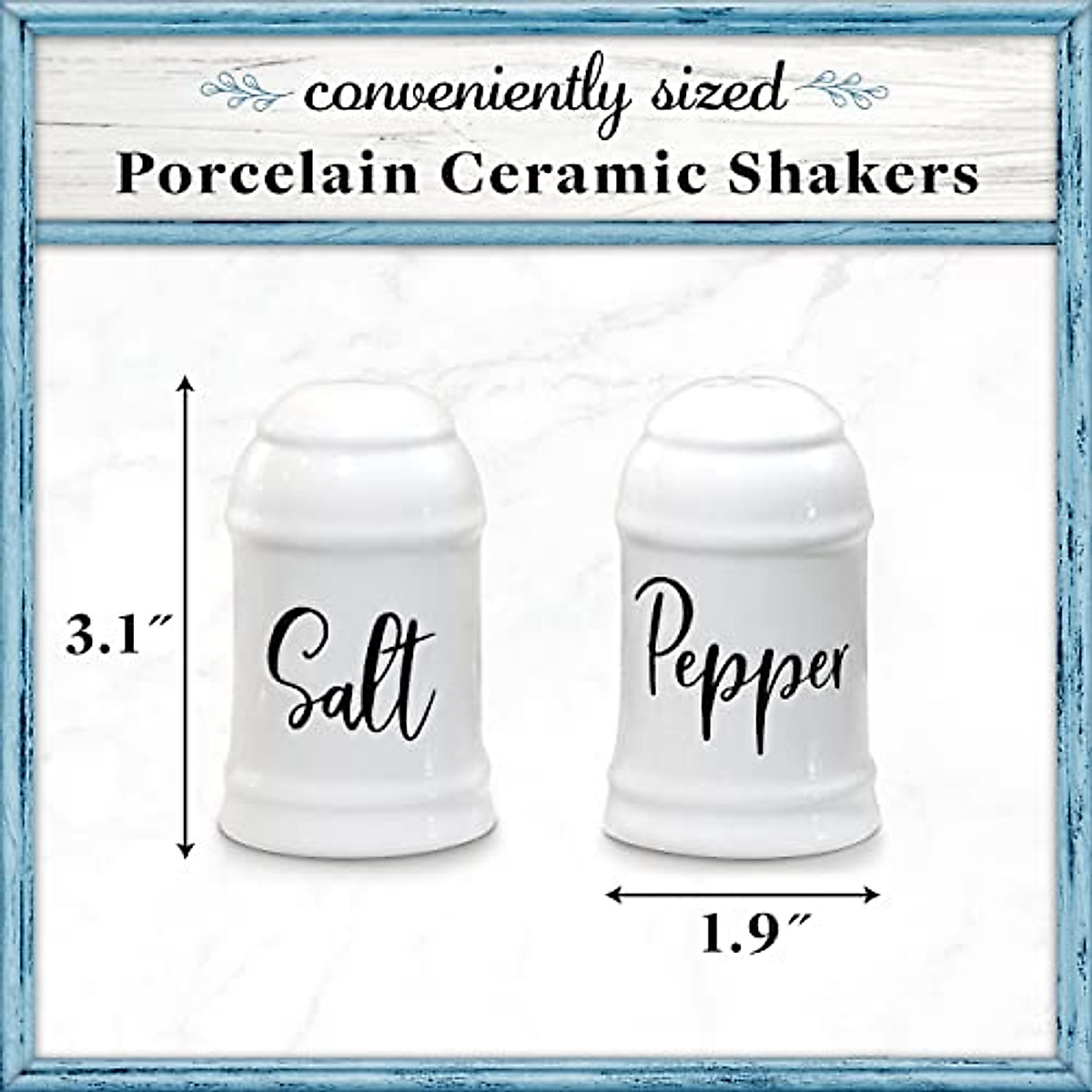 Home Acre Designs Salt and Pepper Shakers set Farmhouse Kitchen Decor Ceramic Salt Shaker -White Salt and Pepper Shaker - Wedding Registry Ideas Gifts Rustic Salt and Pepper Set Holder Table Decor