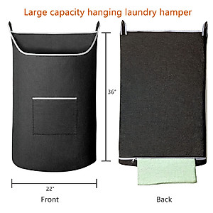 SAVERHO XL Hanging Laundry Hamper Bag, Black Door Hanging Hamper with Large Openging Hanging Laundry Hamper Storage Bag Large Size 36X22 Inch (Black)