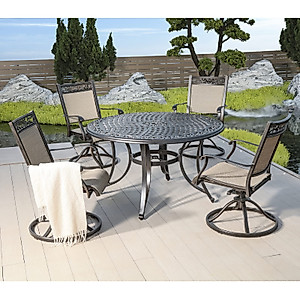 DALI 5 Piece Patio Dining Set Outdoor Furniture, Aluminum Swivel Rocker Chair Sling Chair Set with 48 inch Round Alum Casting Top Table