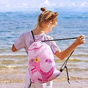 WAWSAM Dinosaur Drawstring Backpack - 13" x 18" Sports Gym Bag Waterproof Beach Swimming Travel Sackpack Birthday Christmas Gift with Zippered Pocket