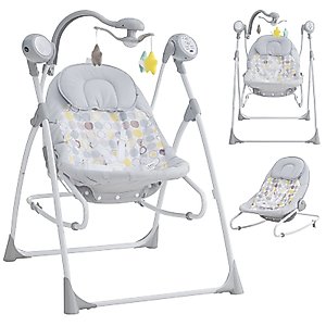 INFANS 2 in 1 Baby Swing and Bouncer for Infants, Portable Newborn Rocker with 5 Speed Sway Music Timing 3 Toys Remote Control, Easy Fold, Compact Electric Baby Swing for 0-6 Months Boy Girl