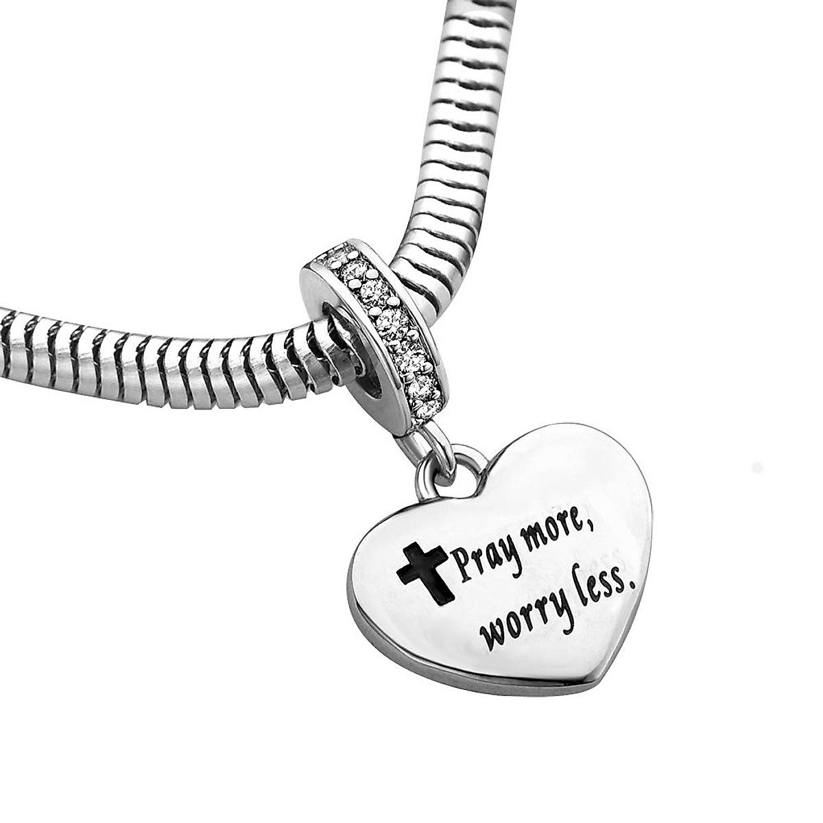 SBI Jewelry God Bible Cross Heart Charm Compatible with Pandora Charm Bracelets Mathew 6:34 Gift Bead Christmas Family Love Pendant Birthday Anniversary