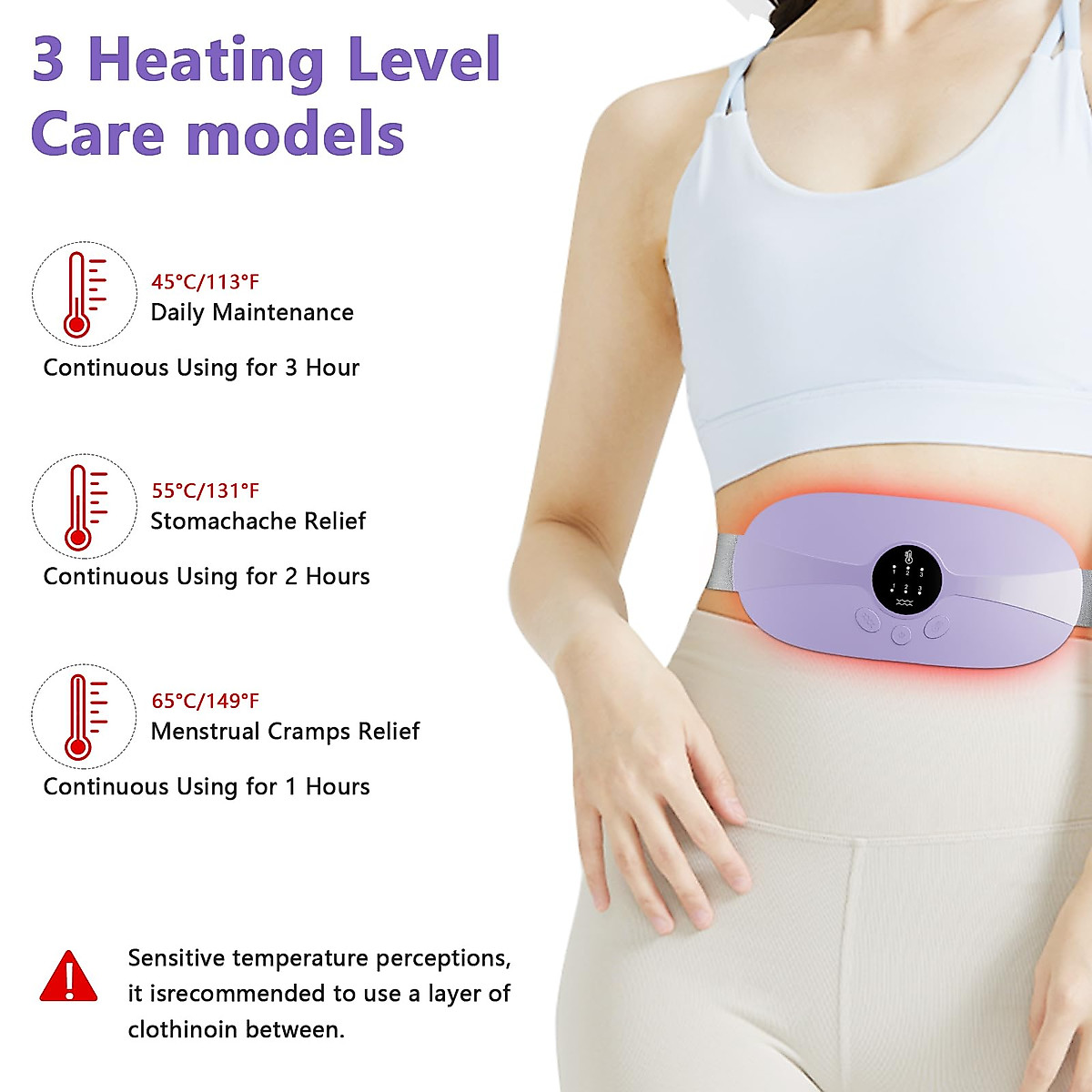 kissleaf Protable Heating Pad for Period Cramps,Cordless Menstrual Heating Pad with 3 Heat Levels and 3 Vibration Massage Modes, for Period Pain,Best Gifts for Her, Women and Girl (Purple)