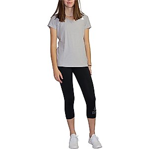 Reebok Womens Fitted Marled Basic T-Shirt, Grey, Small