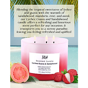 Lychee Guava Sandalwood Candle | Large 3-Wick Highly Scented Candle for Home | Natural Soy Candle 15.8 oz | Sweet & Refreshing Luxury Fragrance Candle | Relaxing Aromatherapy Candle for Women & Men