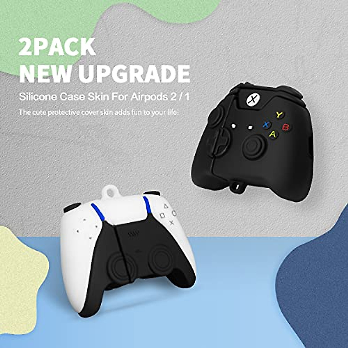 [2Pcs] Cute Airpod Case for Airpod 2/1, WQNIDE Cartoon Fashion Cool Design Airpods Cover, 3D Cartoon Funny Shockproof Protective Skin Accessories Airpods Silicone Case for Boys Girls Men