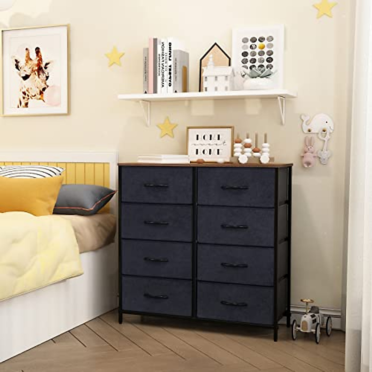 LYNCOHOME 8 Drawer Dresser for Bedroom, Closet, Hallway, Fabric Dresser for Baby, Kids, Sturdy Steel Frame, Lightweight and Movable Chest of Drawer, Black Dresser