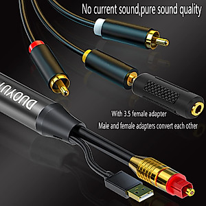 Digital Optical to Analog 3.5mm AUX Audio Cable, Optical to 2 RCA Adapter, All-in-one D/A Audio Converter, for TV/PS4/Xbox/DVD SPDIF/TOSLINK/Optical Port to Sound Box Amplifier Headphones (10ft).