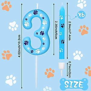 Photect 7 Pcs Number 3 Blue Dog Paw Birthday Candles Blue Dog Paw Print Themed Birthday Candles Numeral Birthday Cake Topper for Boy Girl Dog Paw Birthday Decoration Blue Dog Party Supplies