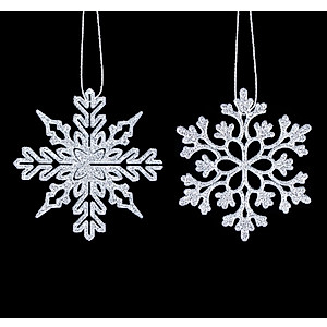 36Pcs Plastic Snowflake Ornaments, Christmas Silver Glitter Snowflake Hanging 4 Inches Large Snowflake Pendants Decorations for Christmas Tree Window Wedding Embellishing Party Decorations(Silver)