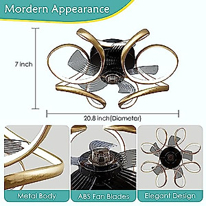 Tivleed Modern Ceiling Fan with Lights - 20.8 Inch Small Low Profile LED Fans Light Dimmable with Remote & APP Control - Gold Quiet Flush Mount Fan Lighting Indoor Reversible for Bedroom Kitchen