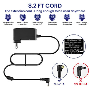 XXSZHY 9.5V AC/DC Adapter for Casio Power Supply Charger for Casio Piano Keyboard - Only Compatible for Listed Models (8.2 Ft Long Cord) (9.5v 1a)