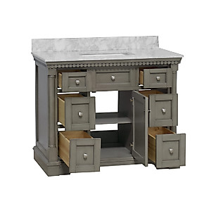Sydney 42-inch Bathroom Vanity (Carrara/Weathered Gray): Includes Weathered Gray Cabinet with Authentic Italian Carrara Marble Countertop and White Ceramic Sink