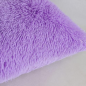 MIULEE Pack of 2 Luxury Faux Fur Throw Pillow Cover Deluxe Decorative Plush Pillow Case Cushion Cover Shell for Sofa Bedroom Car 18 x 18 Inch Light Purple