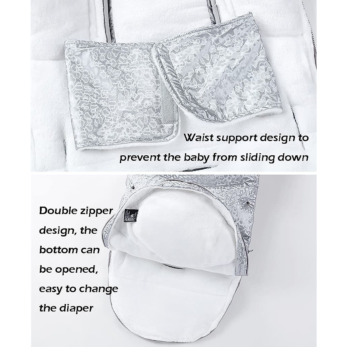 Pram Footmuff,Stroller Padded Footmuff Cover Cosy Toes,Baby Winter Foot Cover,Warmth,Windproof, Waterproof, Cold Resistant, Washable (Silver)