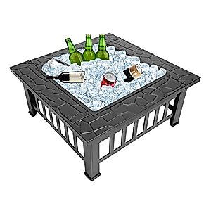 LIUXUEFE Fire Pit, Heater Brazier, Garden Portable Table Stove, BBQ Terrace Camping Fire Bowl with Accessories