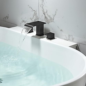 BEIYI Matte Black Deck Mount Tub Faucet, Roman Tub Faucet Set 2 Handles Bathtub Faucet Filler Set 3 Hole High Flow Waterfall Tub Faucet