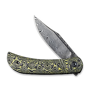 CIVIVI Appalachian Drifter Slip Joint Folding Knife, Non-Locking Pocket Knife with 2.96 inch Black Hand Rubbed Damascus Blade, Good for Camping Hunting EDC C2015DS-3