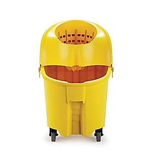 Rubbermaid Commercial Products WaveBrake 35 QT Institution Bucket and Wringer Combo on Wheels, No Metal, Yellow, for Professional/Janitorial Heavy-Duty Use in Institutional Facilities