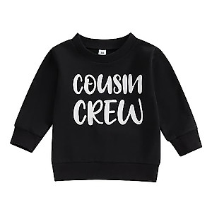 Baby Boys Girls French Terry Crewneck Sweatshirt Crewneck Pullover Thicked Fleece Lined Hoodie Autumn Infant Sweatshirts Black