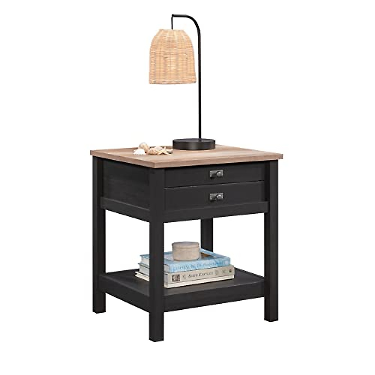 Sauder Cottage Road Night Stand with Drawer, L: 21.18" x W: 19.45" x H: 24.06", Raven Oak Finish