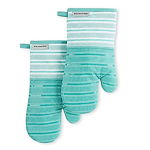 KitchenAid Albany Oven Mitt 2-Pack Set, Aqua Sky, 7"x13"