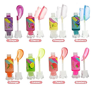 Mebtmel Cute Lip Gloss for Kids, 8PCS Glitter Girls Lip Gloss Set with Shape of Candy, Assorted Flavors Hydrating Lip Balm Party Favor Make-up for Girls and Teens Ages 8-12