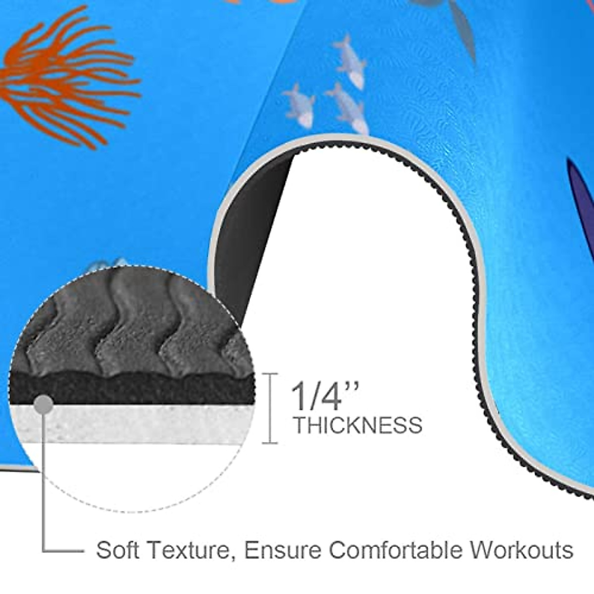 Yoga Mat, Yoga Mats for Home Workout, Workout Mat, Exercise Mats, Pilates Mat, sea animal whale dolphin blue pattern