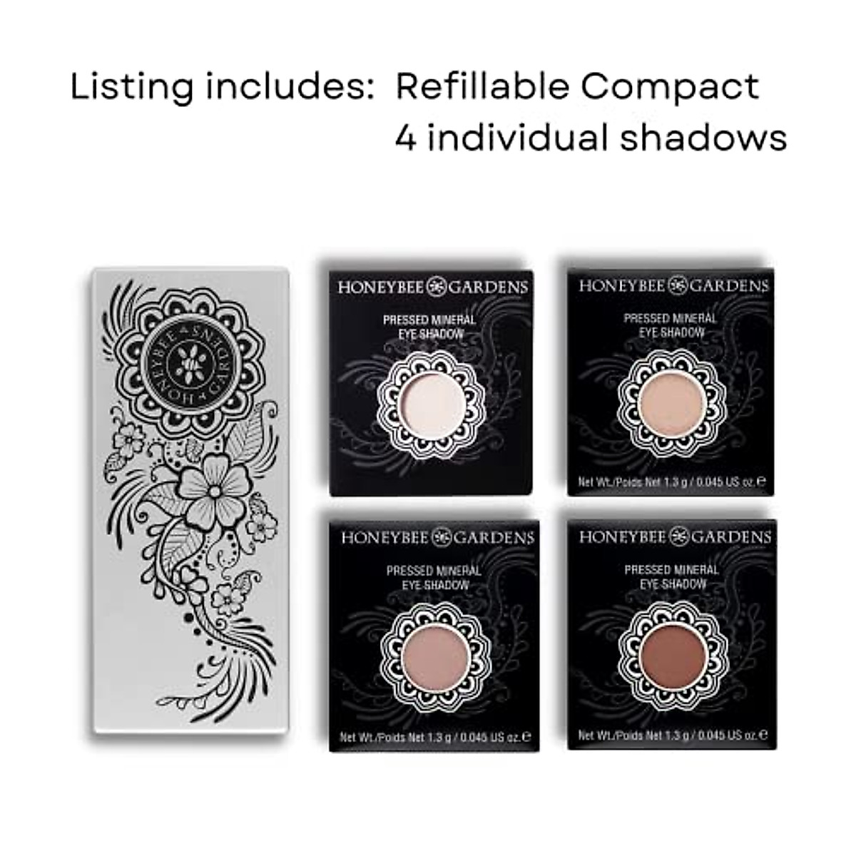 Honeybee Gardens 'Skinny Dip' Refillable Eye Shadow Palette | 4 Neutral Shades with a Refillable Compact with Brush | Natural Ingredients | Gluten Free | Vegan | Cruelty Free