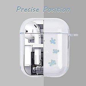 Newseego Compatible with Airpods 1&2 Case, Cute Clear Girl Fashion Blue Small Flower Design Full Protective Soft Silicone Cover with Blue Small Flower Keychain for Kids and Womens -Blue Flower