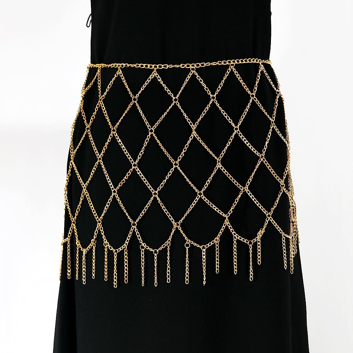 Salliy Rhinestone Body Chains Skirt Gold Sexy Belly Chain Dresses Festival Outfits Summer Body Bottom Jewelry for Women