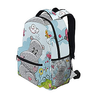 School College Backpack Rucksack Travel Bookbag Outdoor Cute Cartoon Hippo
