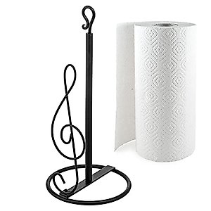 MyGift Matte Black Metal Kitchen Paper Towel Holder Dispenser Rack with Treble Clef Music Symbol Design