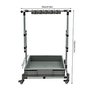 Movable Mop Broom Holder, Floor Mounted Cleaning Tool Cart with Wheels, 10 Slots with Hooks, Height Adjustable Cleaning Supplies Organizer Janitor Carts, Housekeeping Station Storage Tools